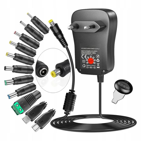Uniwersalny Zasilacz Ac/Dc 41W 2000Ma 6–24V + 11 Końcówek Usb-C / Micro ...