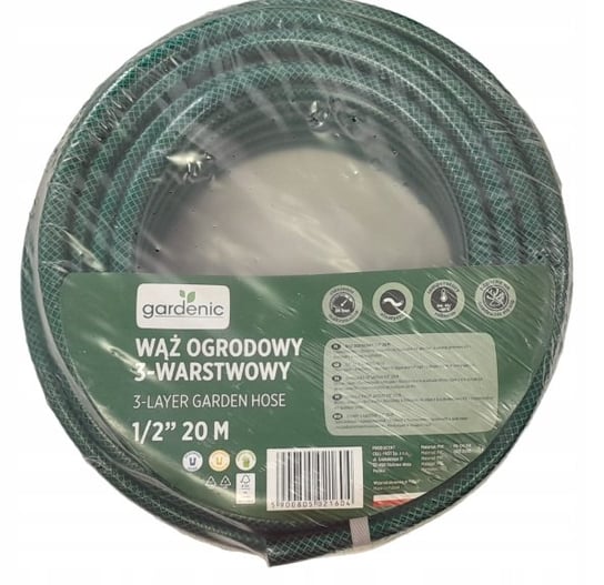 Wąż ogrodowy 3-warstwowy do ogrodu Gumowy Zbrojony Mocny Gardenic 20 m ...