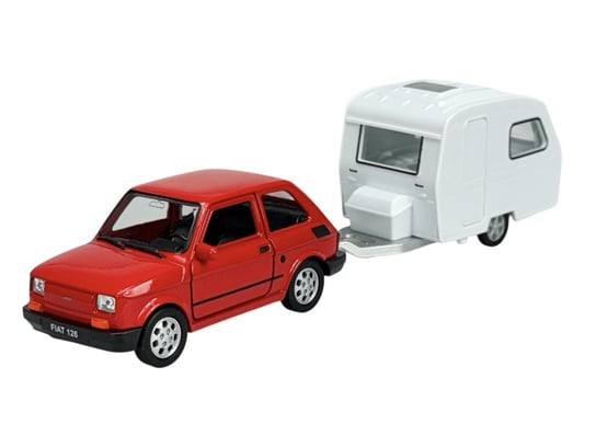 WELLY FIAT 126p MALUCH RED WITH CAMPING TRAILER 1:34 NEW SET DIE CAST ...