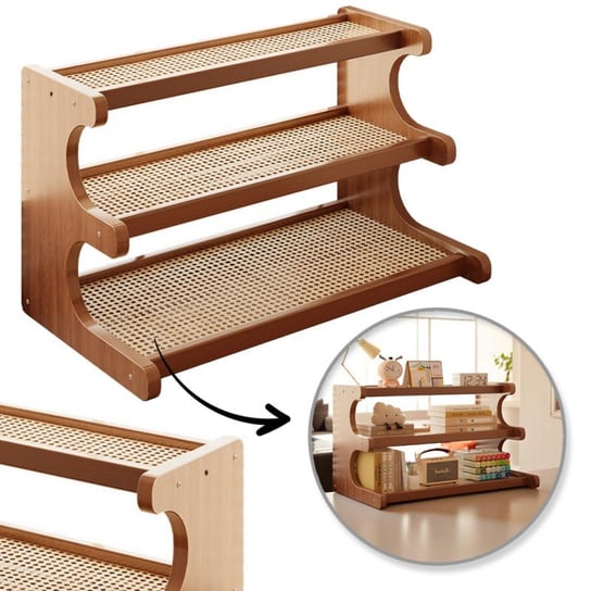 Wielofunkcyjny 3-poziomowy regał bambusowo - rattanowy, półka na biurko 19x50x31 cm SZ49 - Inna ...