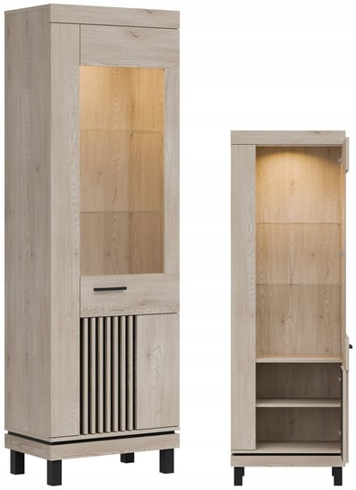Witryna L/P Gablota szklana do salonu, sypialni Dąb Lamele Loft MATI ...