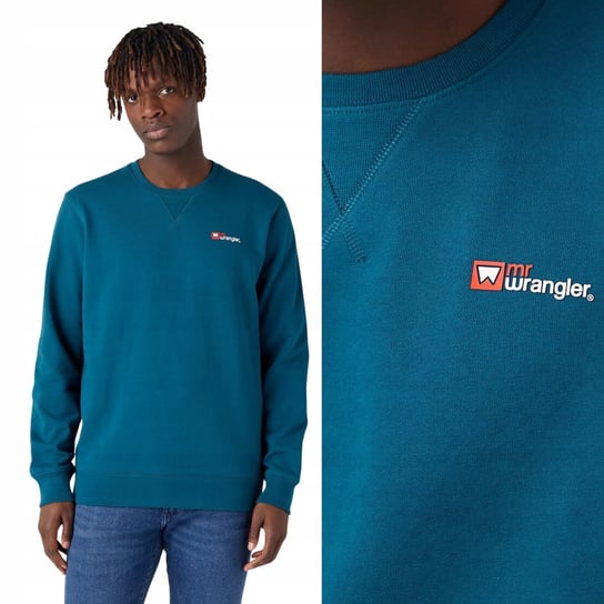 Wrangler LOGO CREW SWEAT Deep Teal ZIELONA BLUZA MAŁE LOGO REGULAR FIT ...