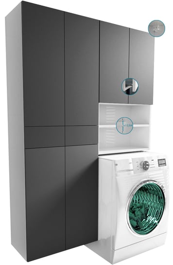 ZABUDOWA PRALKI SZAFKI WISZĄCE do pralni 120 120cm biały mat + szary mat - Inny producent ...