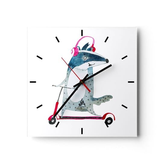 Zegar ścienny - Borsucze radości - 40x40cm - Dziecięcy Hulajnoga Zwierzę - Kwadratowy zegar ...
