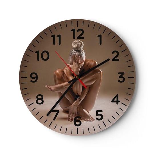 Zegar ścienny - Jedność ciała i ducha - 40x40cm - Ciało Kobieta Modelka - Okrągły zegar szklany ...