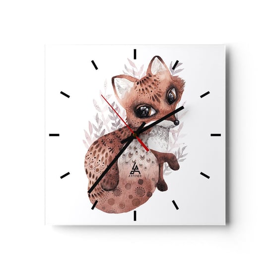 Zegar ścienny - Tylko pokochać - 30x30cm - Dla Dzieci Lis Bajka - Kwadratowy zegar na szkle ...