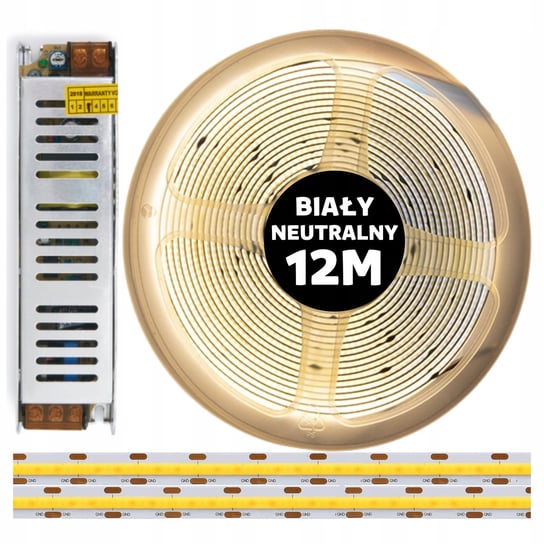 ZESTAW 12M Taśma LED COB 480 diod 4000K biały neutralny 24V 10W ...
