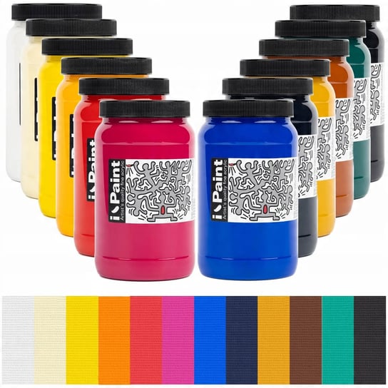 Zestaw 12szt farby akrylowe RENESANS artystyczne podstawowe IPAINT 12x5 ...