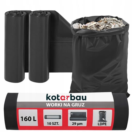 Zestaw 2X Worki Gruz Śmieci Odpady Budowlane 160L Czarne Foliowe Ldpe ...