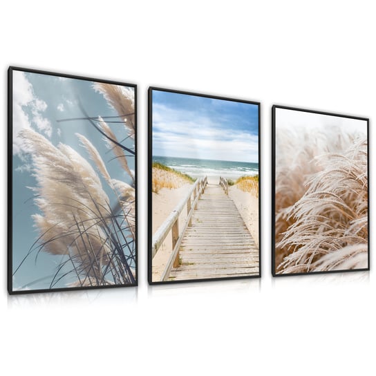Zestaw 3X Plakat W Ramie Trawa Plaża Morze Wydmy Pomost Pejzaż 3D 60cm ... Zestaw 3X Plakat W Ramie Trawa Plaża Morze Wydmy Pomost Pejzaż 3D 60cm ...