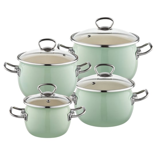 Zestaw 4 Garnków Emaliowanych Emalia Polska Pleszew Berry Miętowy ...