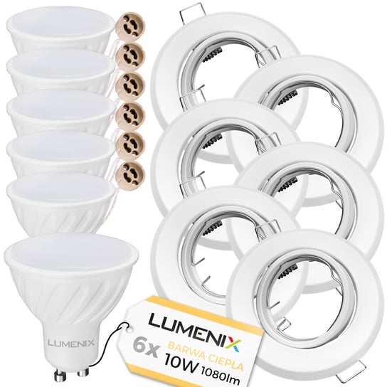 Zestaw 6x oprawa halogenowa BIAŁA OKRĄGŁA + żarówka GU10 LED 10W Ciepła - Lumenix DLED | Sklep ...