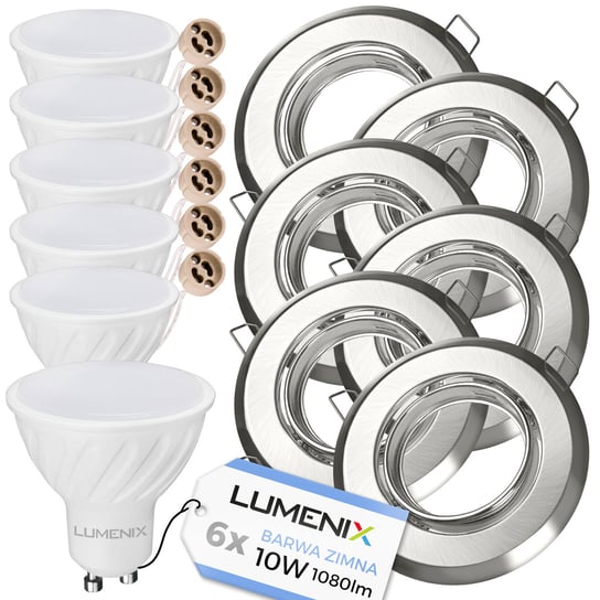 Zestaw 6x oprawa halogenowa SATYNOWA OKRĄGŁA + żarówka GU10 LED 10W Zimna - Lumenix DLED | Sklep ...