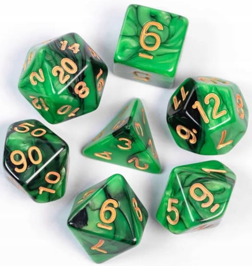 Zestaw 7 Kości Zielone Złote D4-20 K20 Gry RPG D&D DND Dice Gra ...