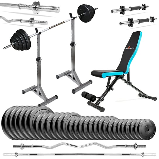 Zestaw Do Ćwiczeń 158Kg Z Ławką Treningową Tb891, Stojakami, Sztangą ...