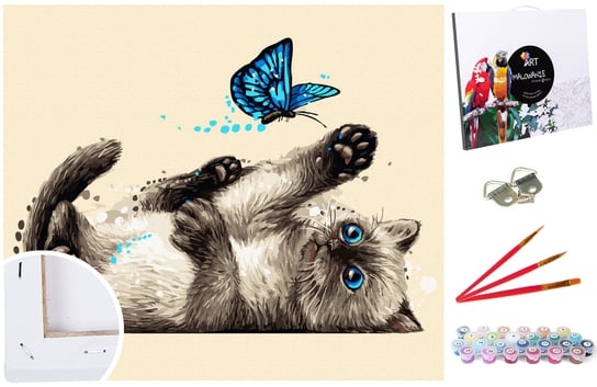 Zestaw do malowania po numerach, 40x50 cm, Kot Syjamski i Motylek ...