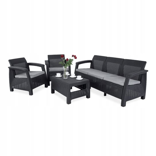 Zestaw duży MEBLI OGRODOWYCH CORFU SET 3 Graphite 2x FOTEL + SOFA ...