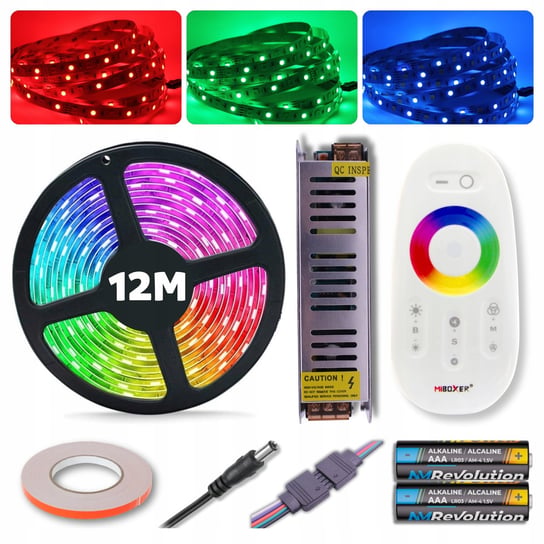 ZESTAW Taśma pasek LED RGB 5050 kolorowa zasilacz + pilot 12M 12V ...