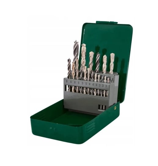 Zestaw wierteł w metalowym etui, 18 el. (metal, drewno i plastik ...